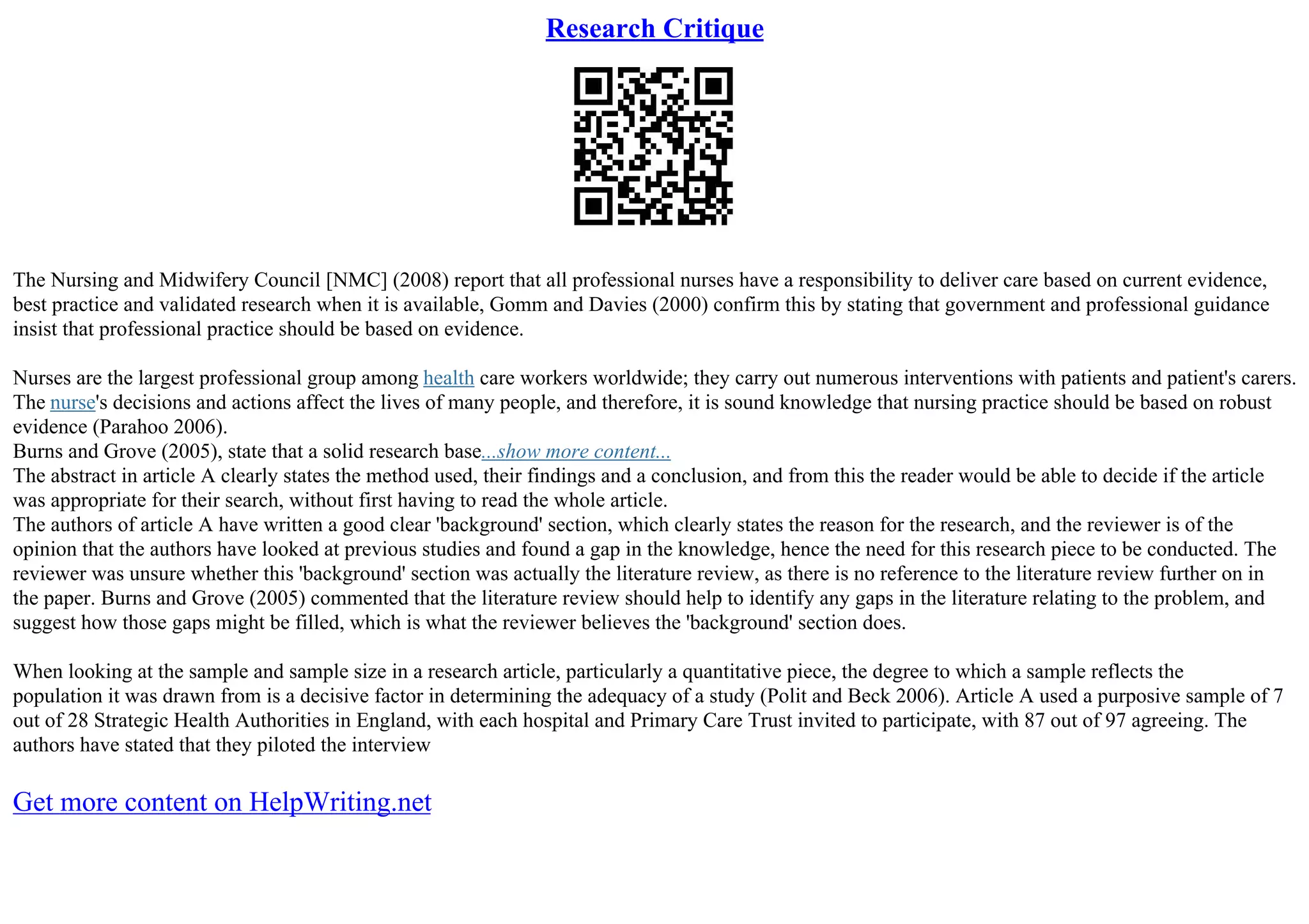 Qualitative Research Critique | PDF