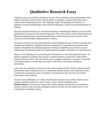 Qualitative Research Essay | PDF