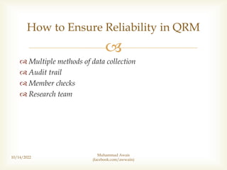 Qualitative Research Methods - How to Reliability in Qualitative ...