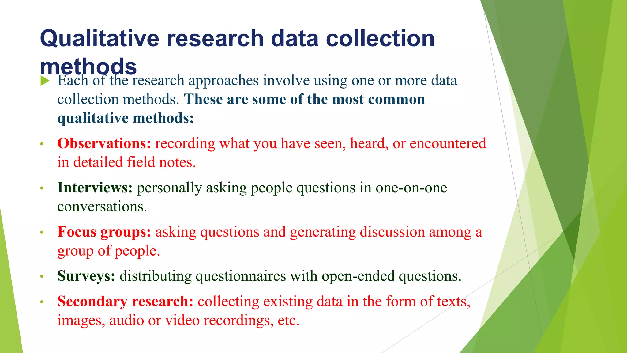 Qualitative research, types, data collection and analysis | PPTX