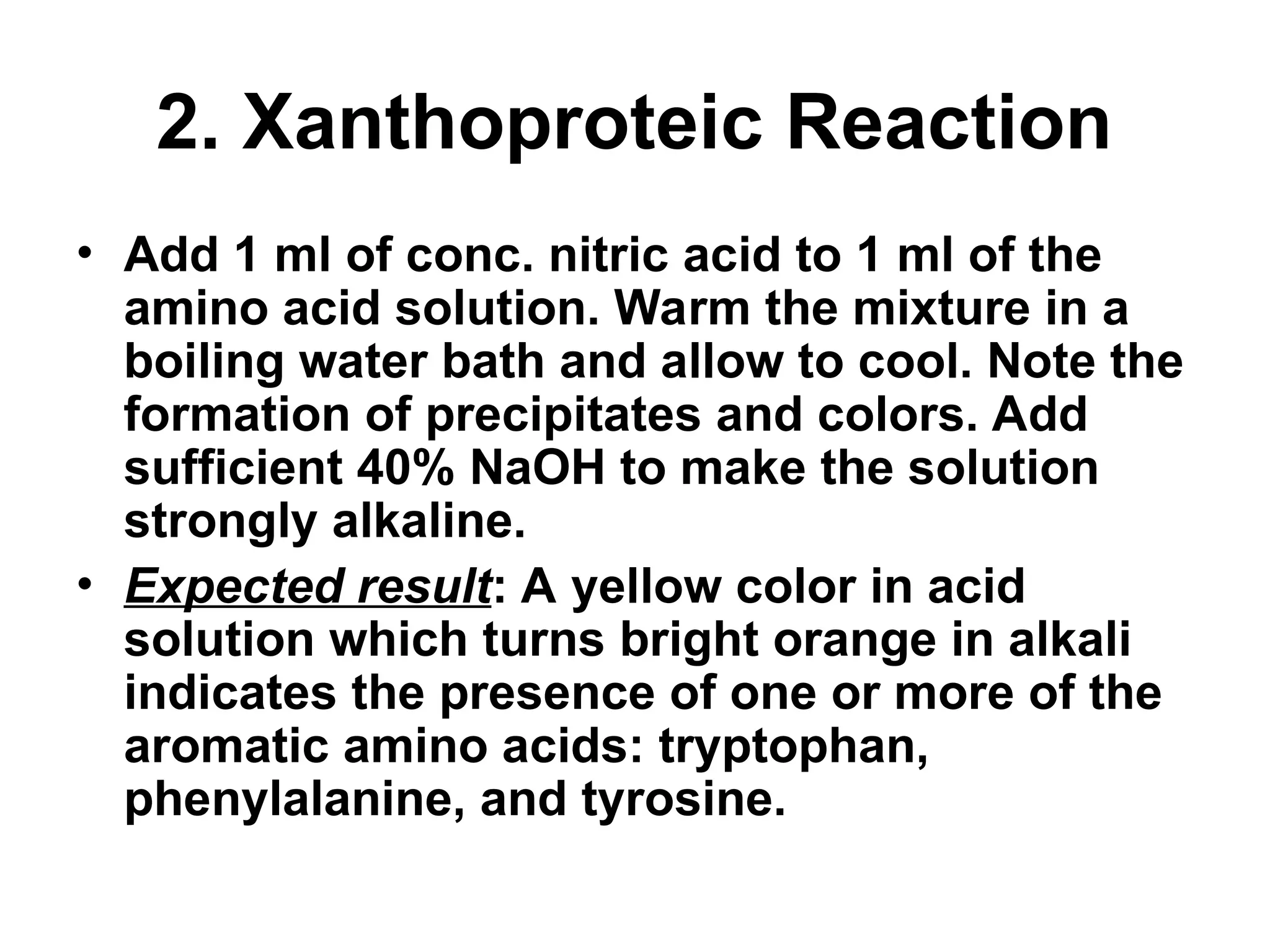 Qualitative Tests for Amino Acids Qualitative tests for Proteins and ...