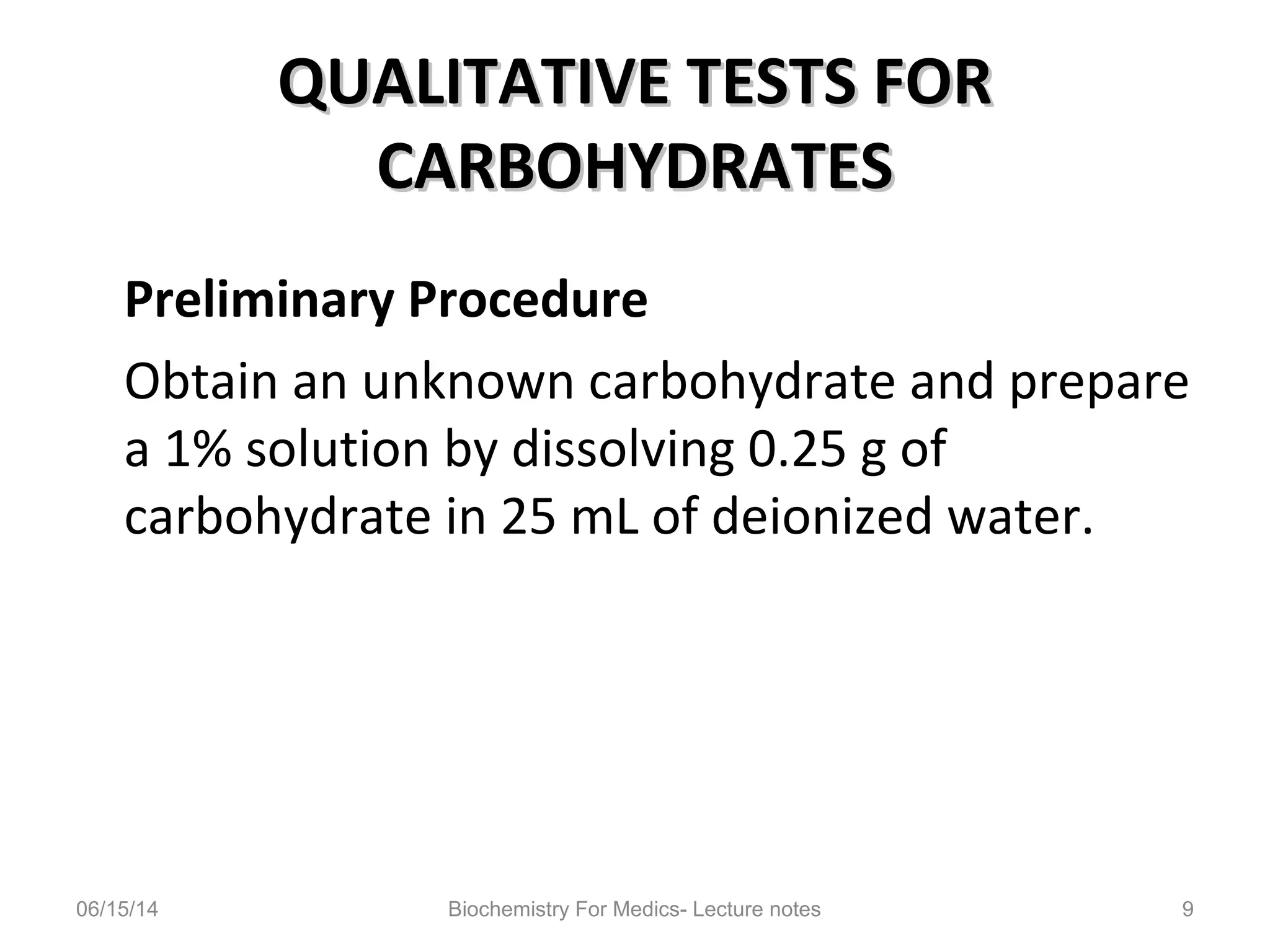 Qualitative tests for carbohydrates | PPT