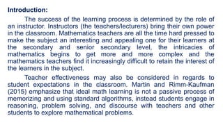 Qualities and role of a mathematics teacher | PPTX
