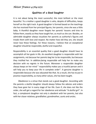 Qualities of a good daughter | DOCX