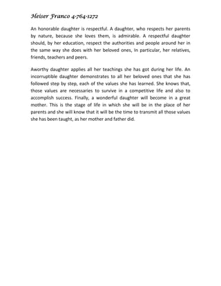 Qualities of a good daughter | DOCX