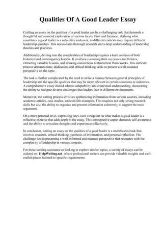 Qualities Of A Good Leader Essay.pdf