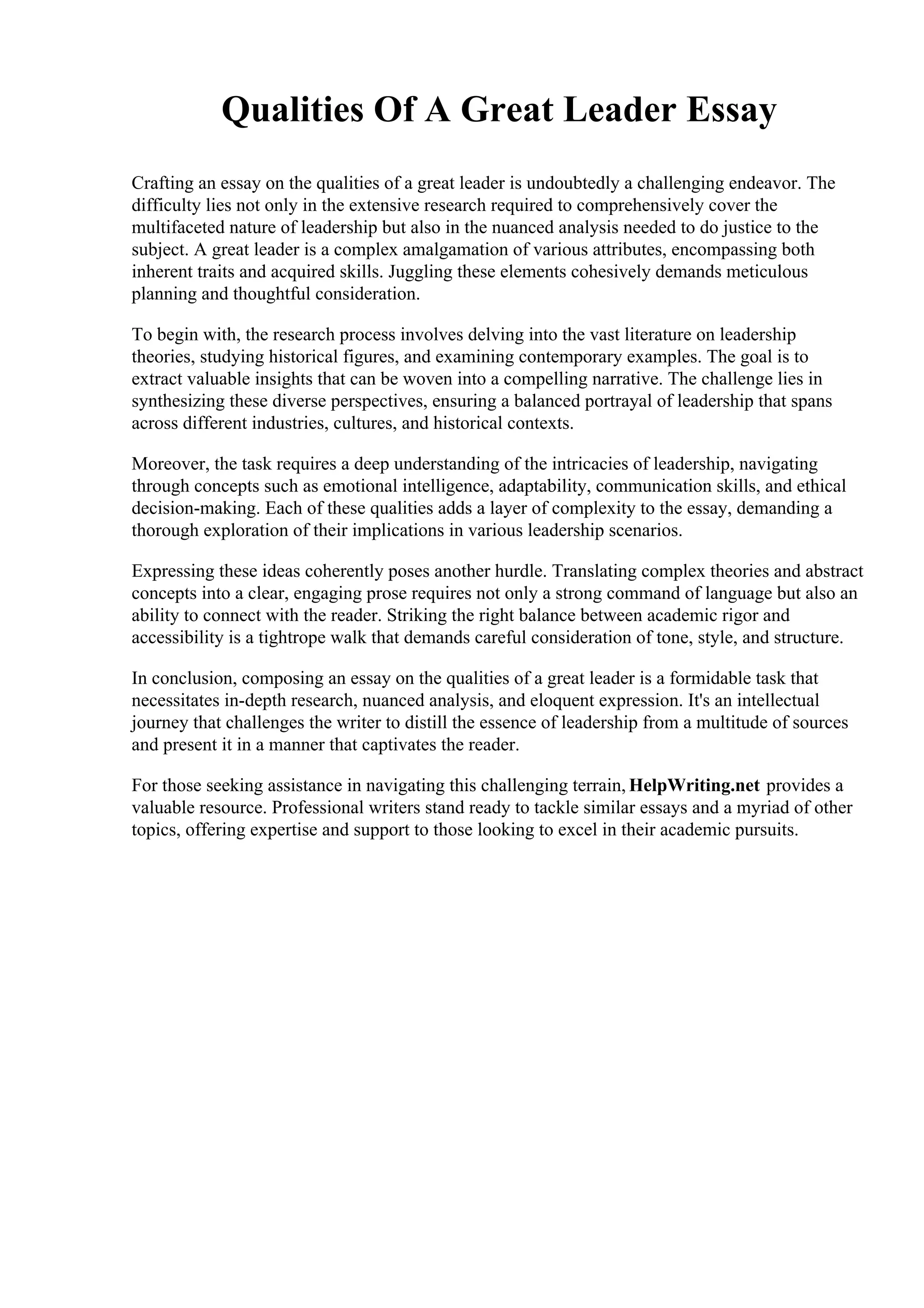 Qualities Of A Great Leader Essay. McKendree University | PDF