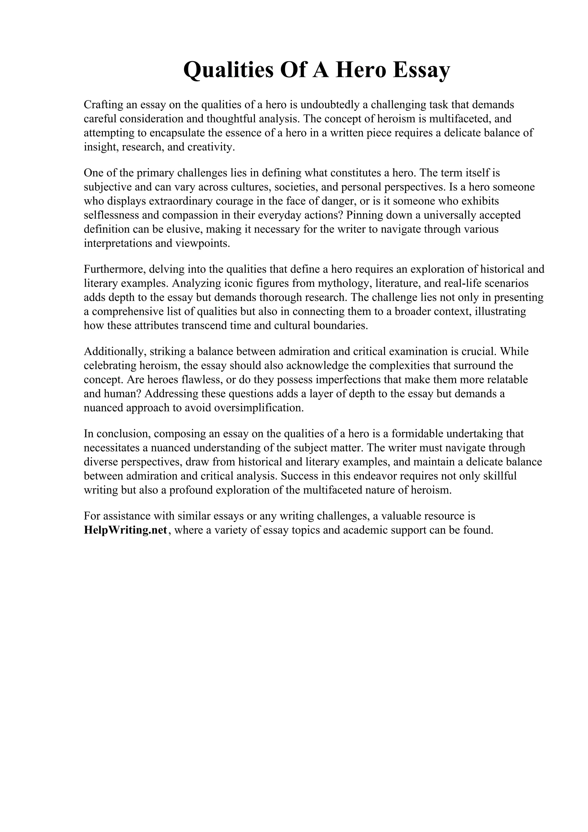 Qualities Of A Hero Essay | PDF