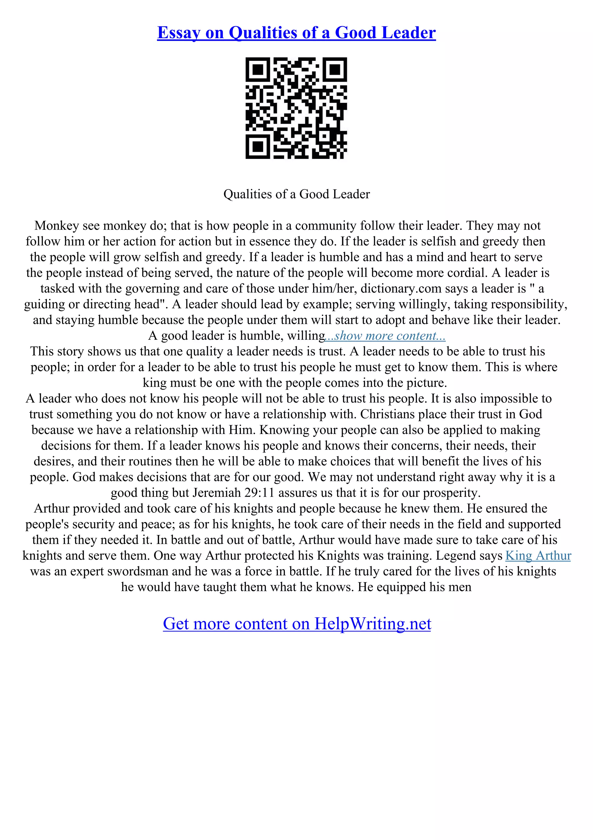 Qualities Of A Leader Essay | PDF