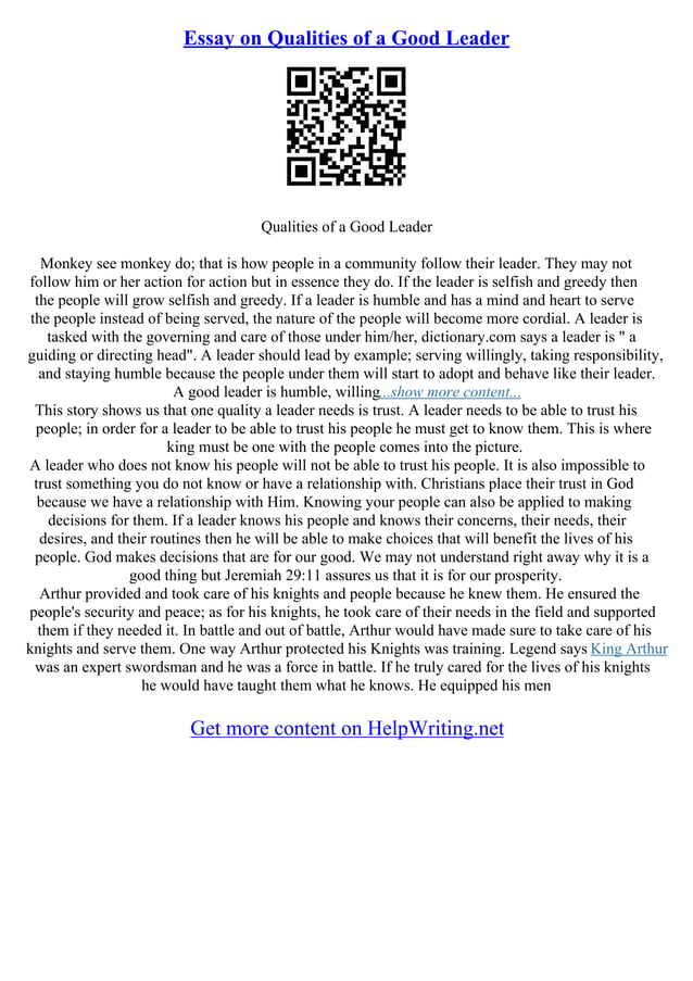 Qualities Of A Leader Essay | PDF