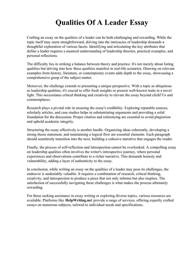 Qualities Of A Leader Essay. Reading Hospital School of Health Sciences ...