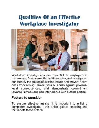 Qualities Of an Effective Workplace Investigator.pdf | Career Advice ...