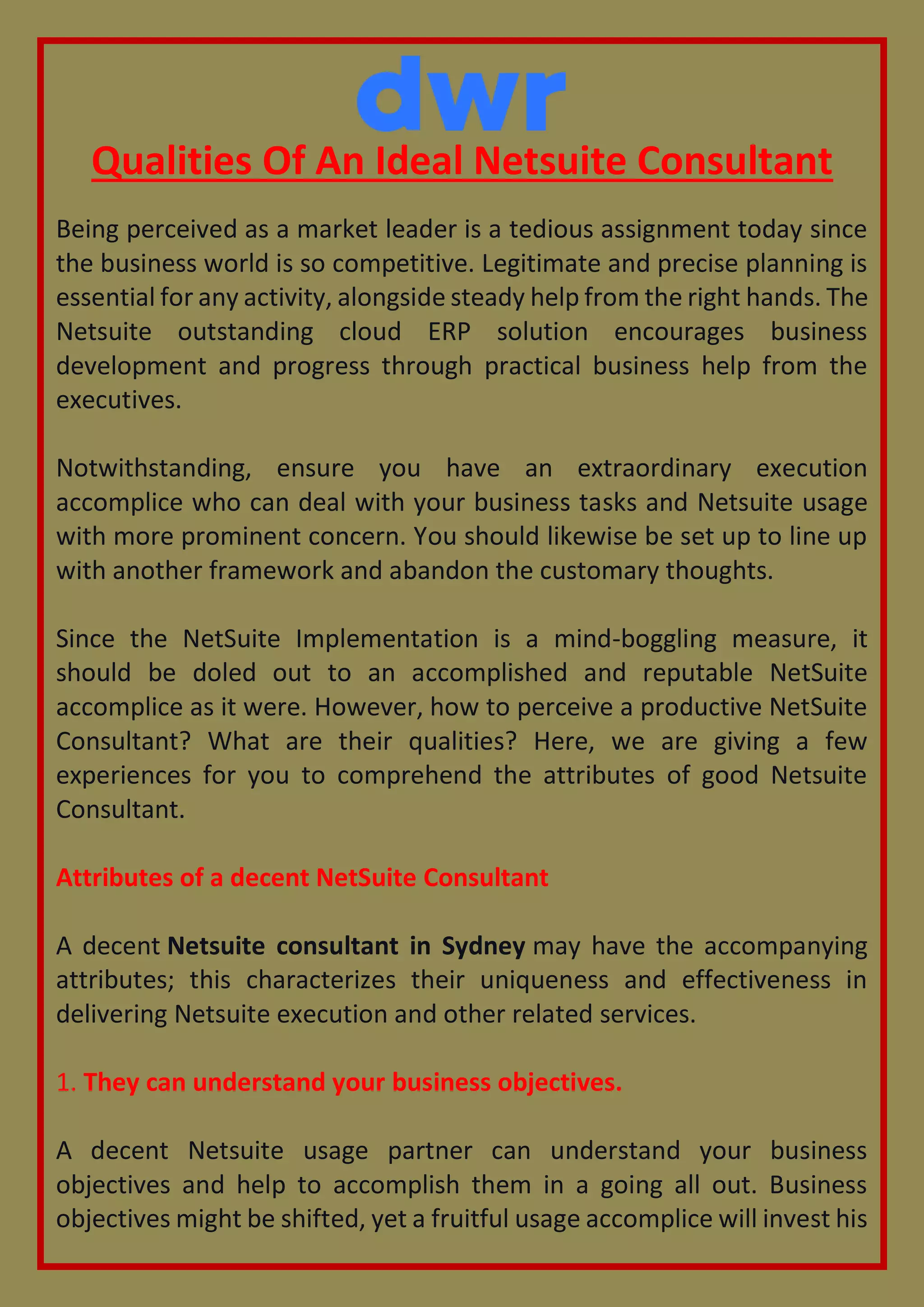 Qualities of an ideal netsuite consultant | PDF