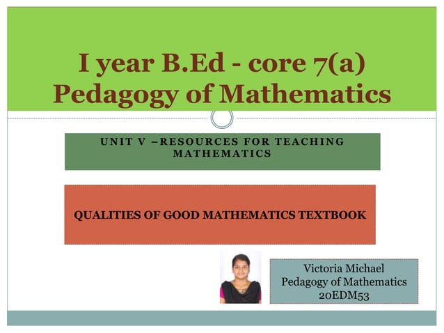Qualities Of Good Mathematics Textbook Qualities Of Good Mathematics Textbook
