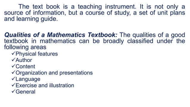 Qualities of good mathematics textbook | PPTX