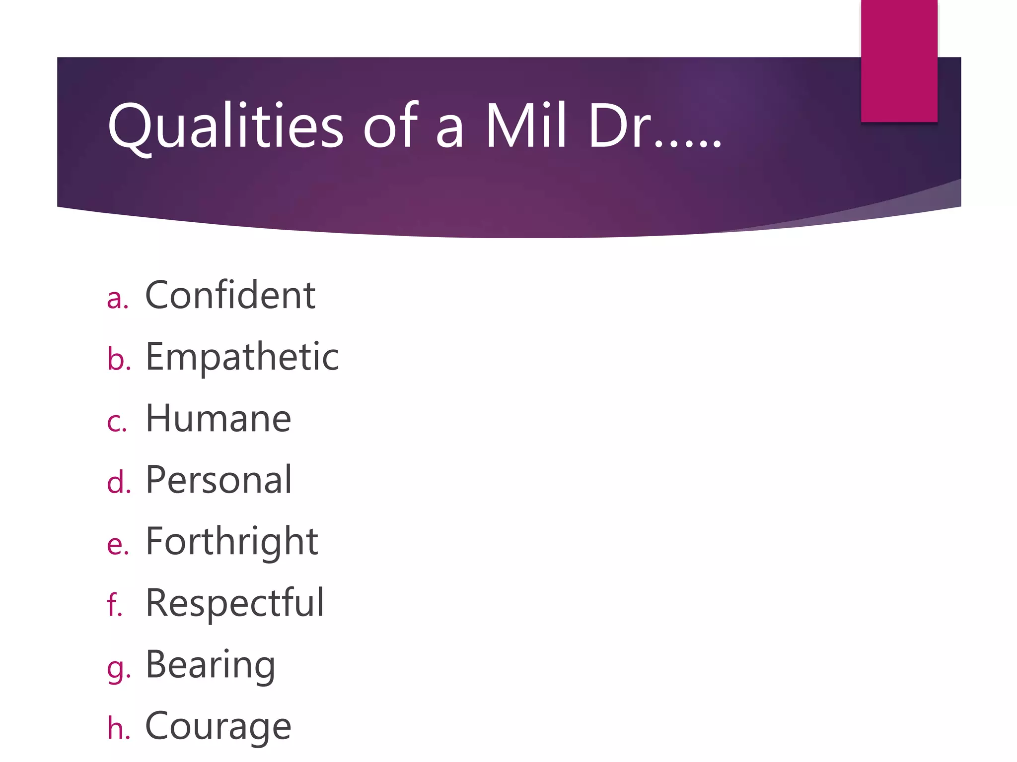 Qualities of military doctors | PPTX