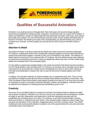 Qualities of successful animators | PDF | Computer Animation | Computer ...