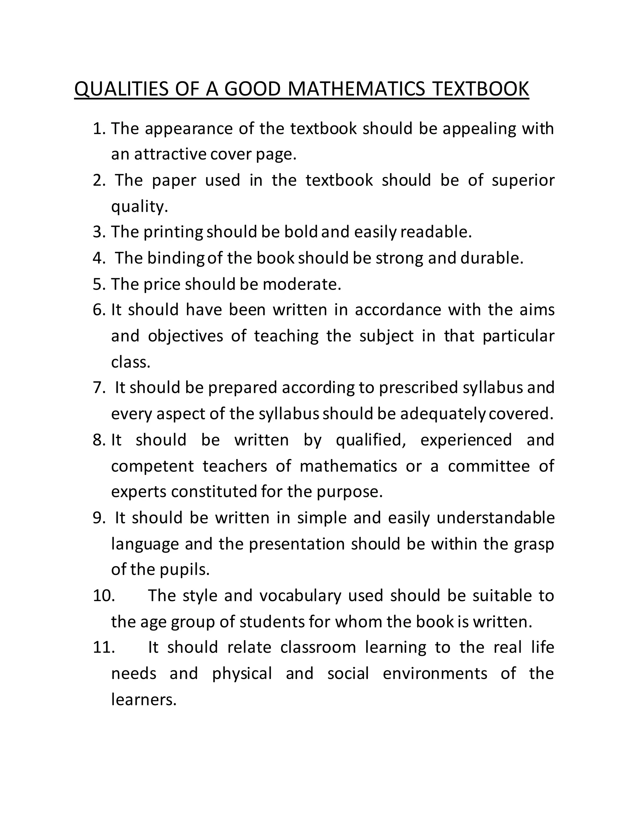 Qualities of textbook | DOCX