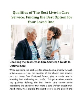 Qualities of The Best Live-in Care Service - Finding the Best Option ...