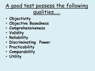 Assessment for learning -Qualities of a Good Test | PPTX