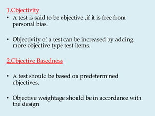 Assessment for learning -Qualities of a Good Test | PPTX