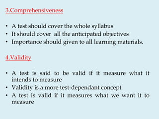 Assessment for learning -Qualities of a Good Test | PPTX