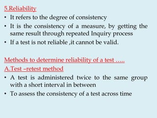 Assessment for learning -Qualities of a Good Test | PPTX