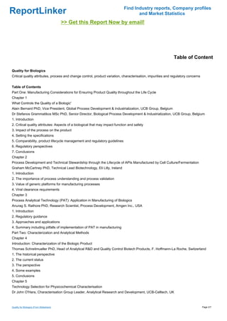 Quality for Biologics | PDF