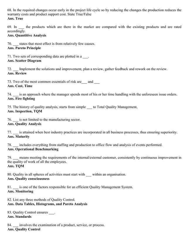 Quality management-mc qs | PDF