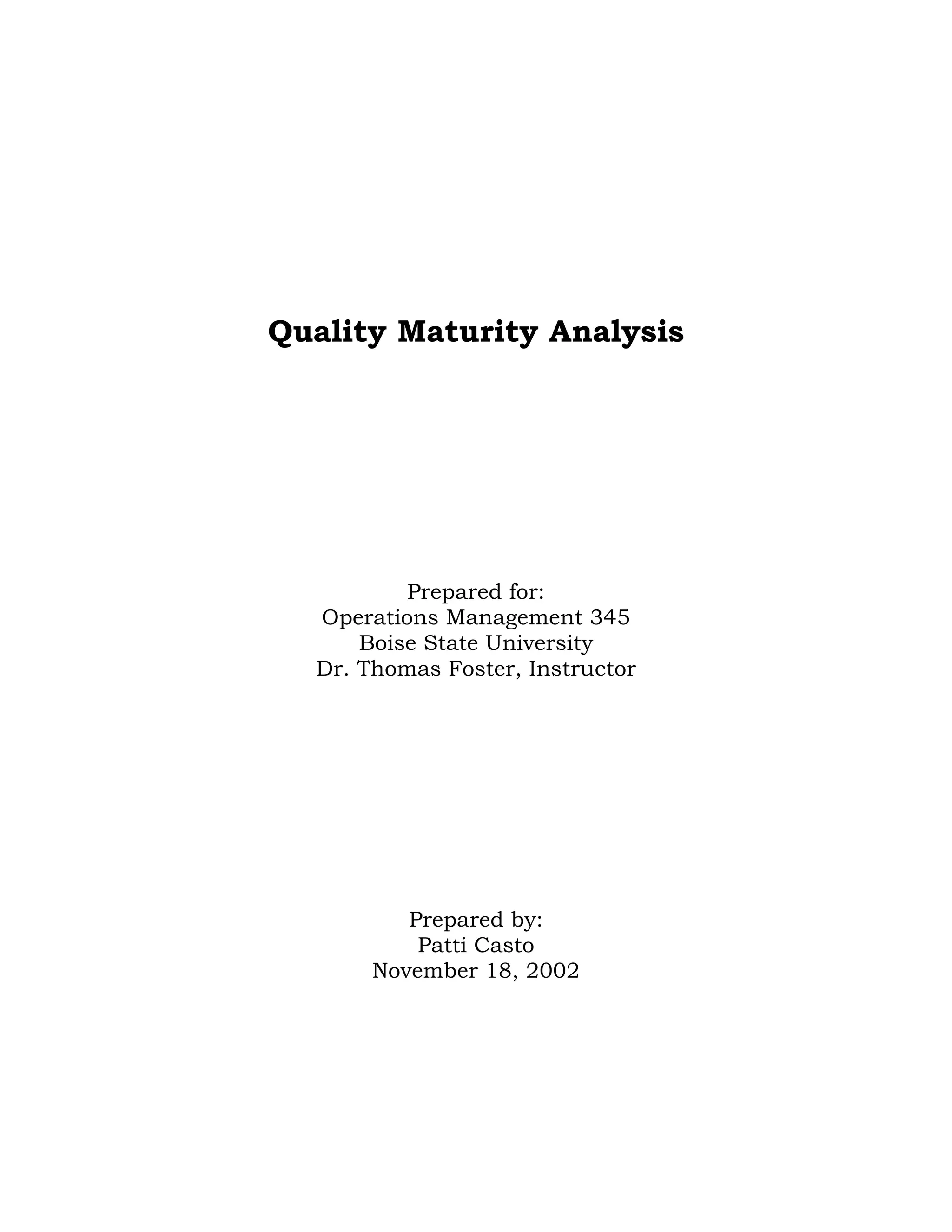 Quality Maturity Analysis | PDF