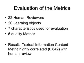 Quality Metrics for Learning Object Metadata | PPT