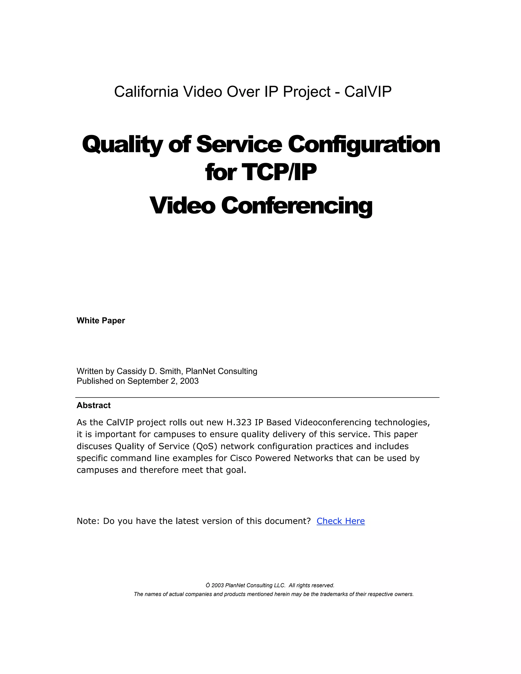 Quality of Service Configuration for TCP/IP Video Conferencing | PDF