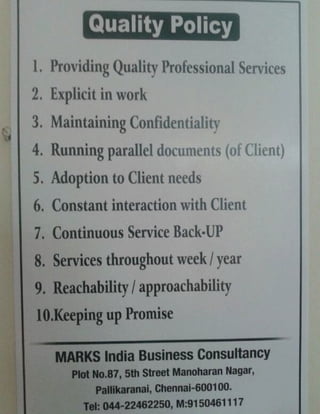 MARKS India - Quality policy | PDF
