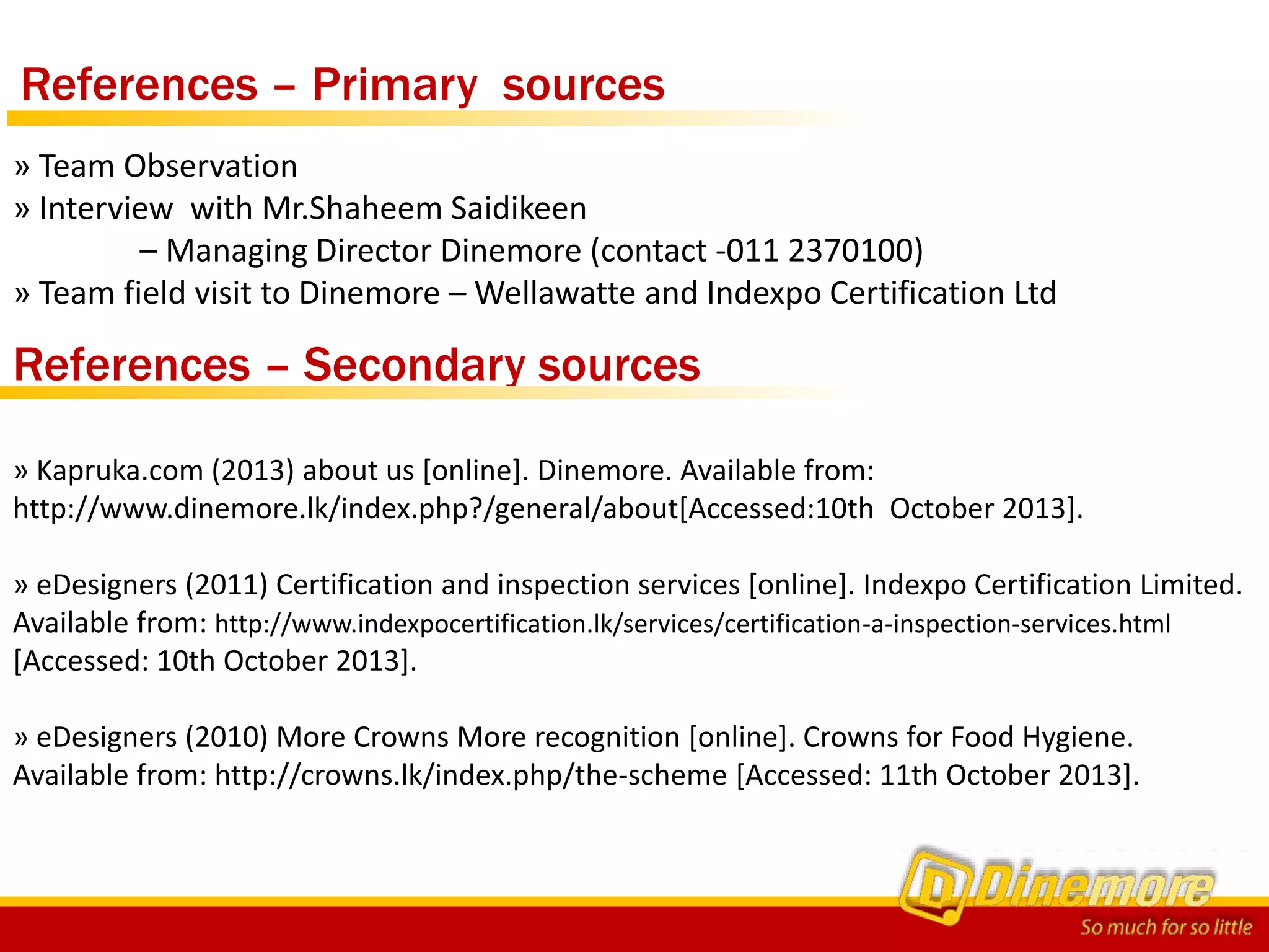 Quality analysis for Dinemore | PPTX