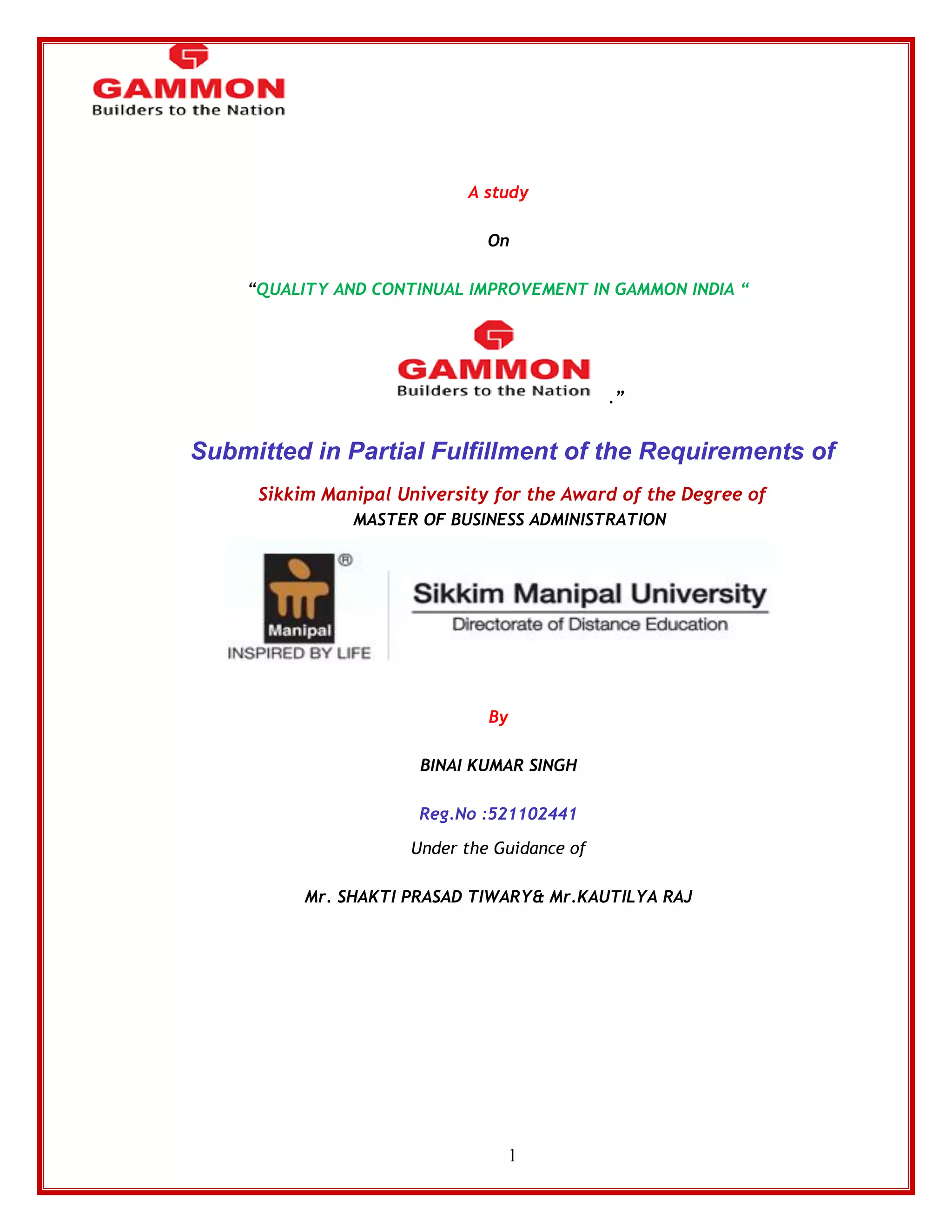 Quality and continual improvement in gammon india | PDF | Construction ...