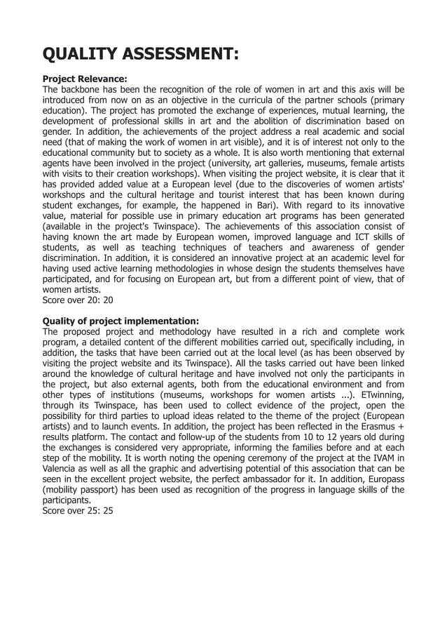 Women in art. Breaking the invisibility loop. Erasmus+ project. Quality assessment | PDF