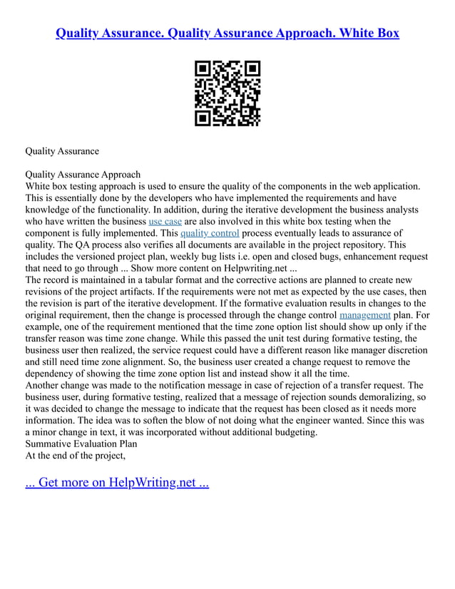Quality Assurance. Quality Assurance Approach. White Box | PDF