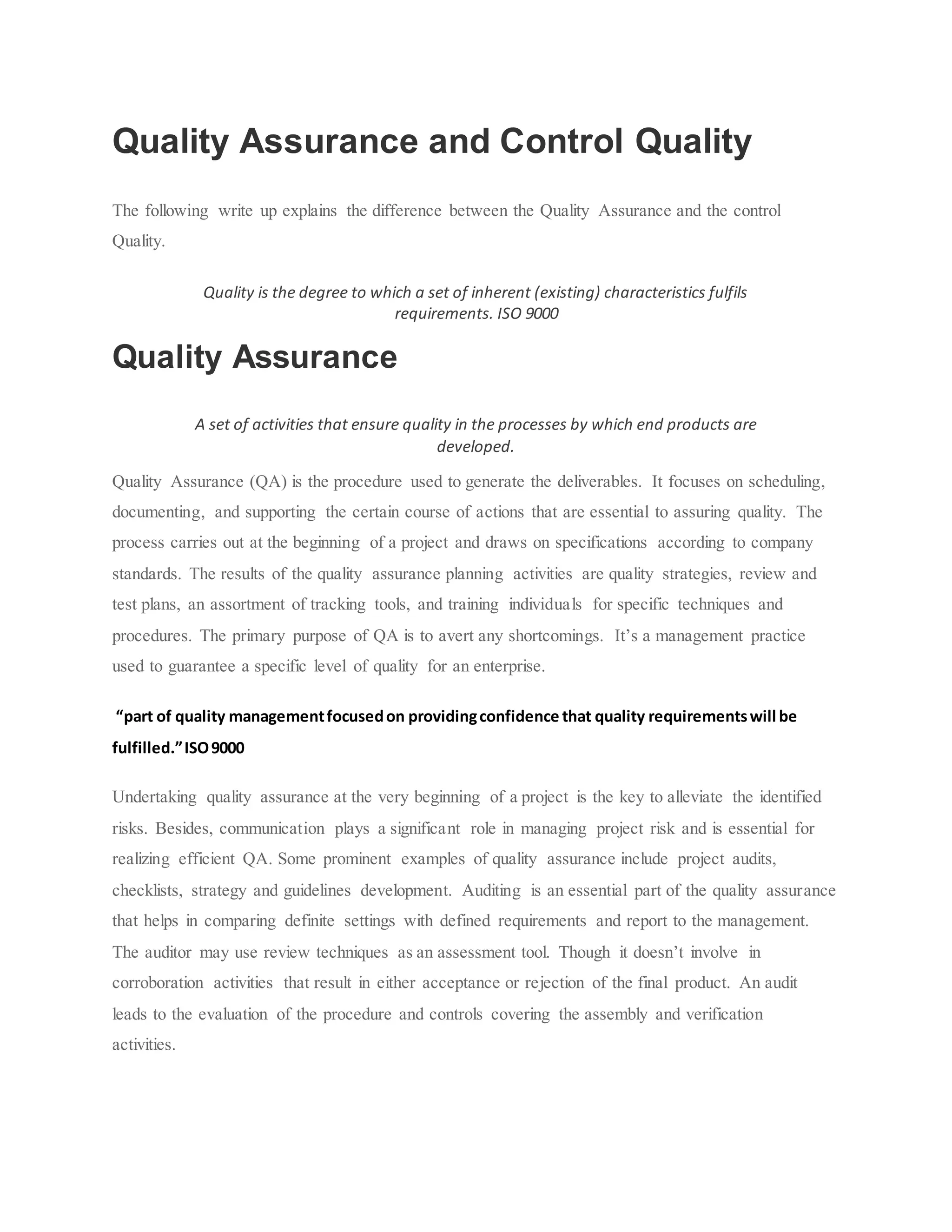 Quality assurance and control quality - PMP/CAPM by PMI | DOCX