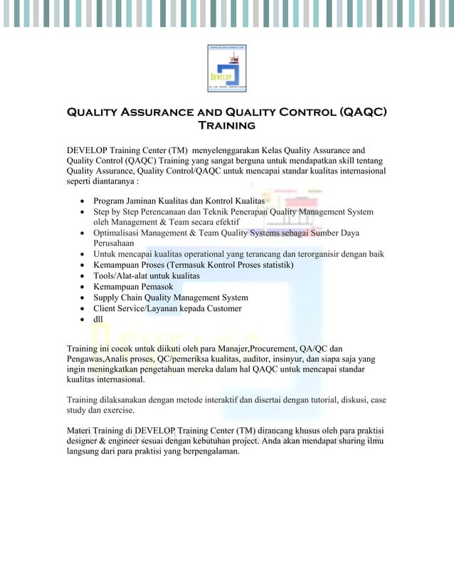 Quality Assurance and Quality Control (QA/QC) Training | PDF