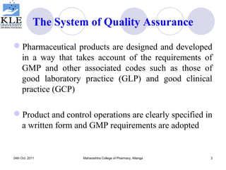 Qualityassuranceandregulatorycomplianceforpharmaceuticalproduct ...