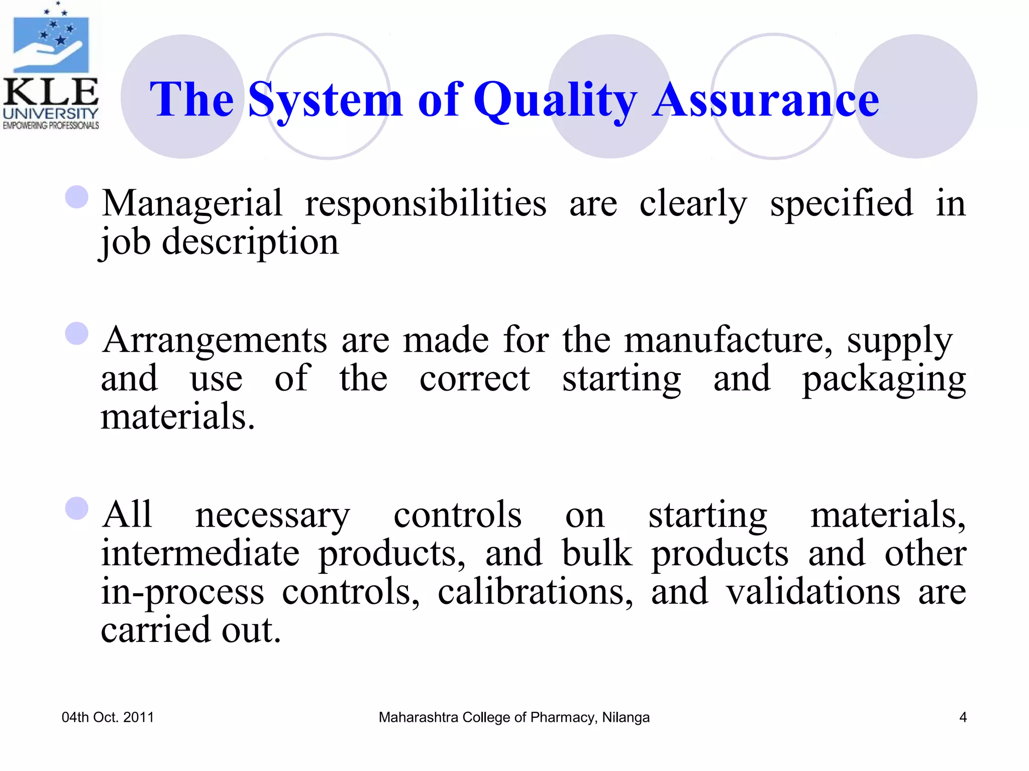 Quality assurance and regulatory compliance for pharmaceutical product ...