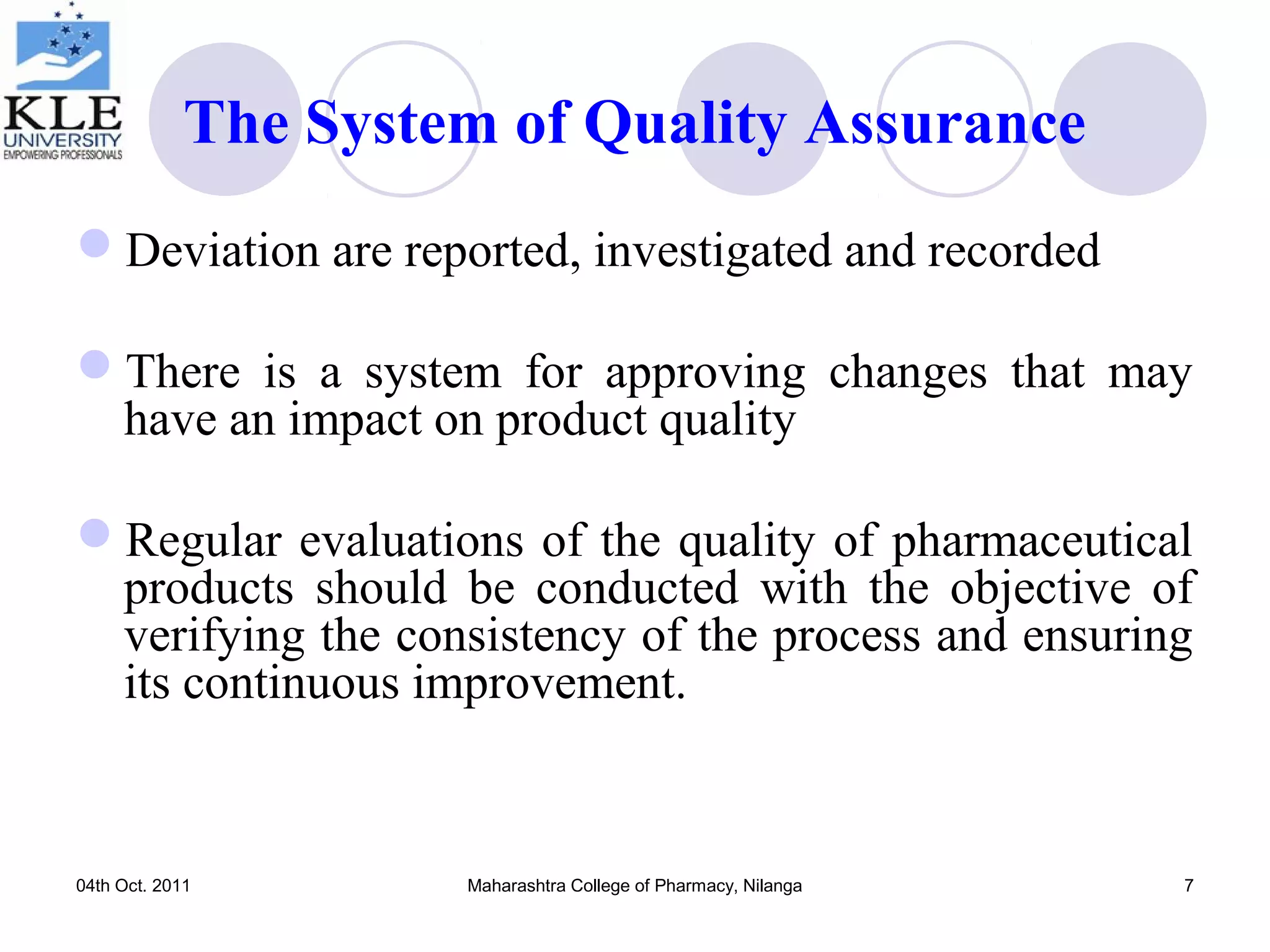 Quality assurance and regulatory compliance for pharmaceutical product ...
