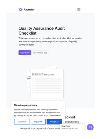 This form serves as a comprehensive audit checklist for quality ...
