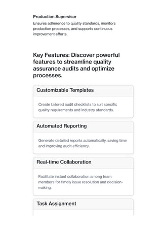 This form serves as a comprehensive audit checklist for quality ...