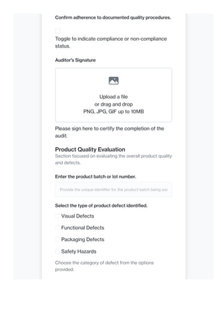 This form serves as a comprehensive audit checklist for quality ...