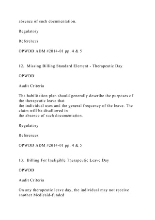 QUALITY ASSURANCE AUDITOPWDD Internal Audit CriteriaNAME OF .docx