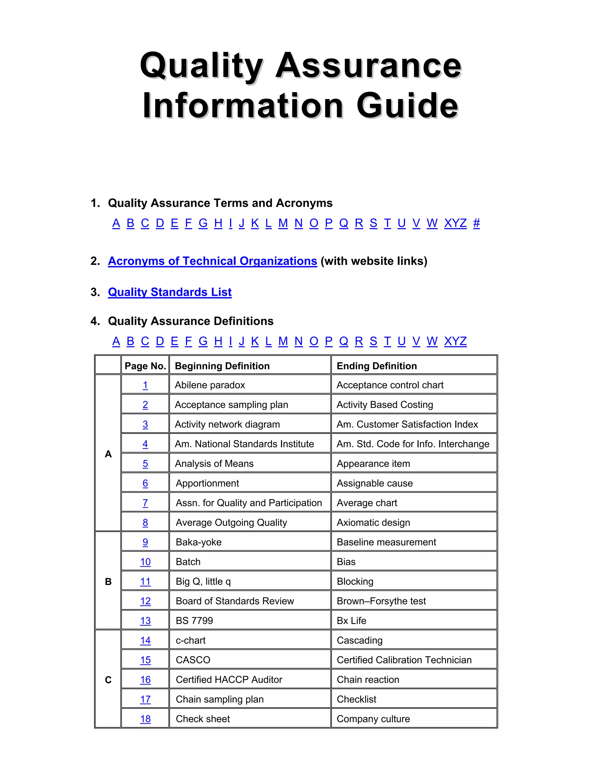 Quality Assurance Information Guide | PDF