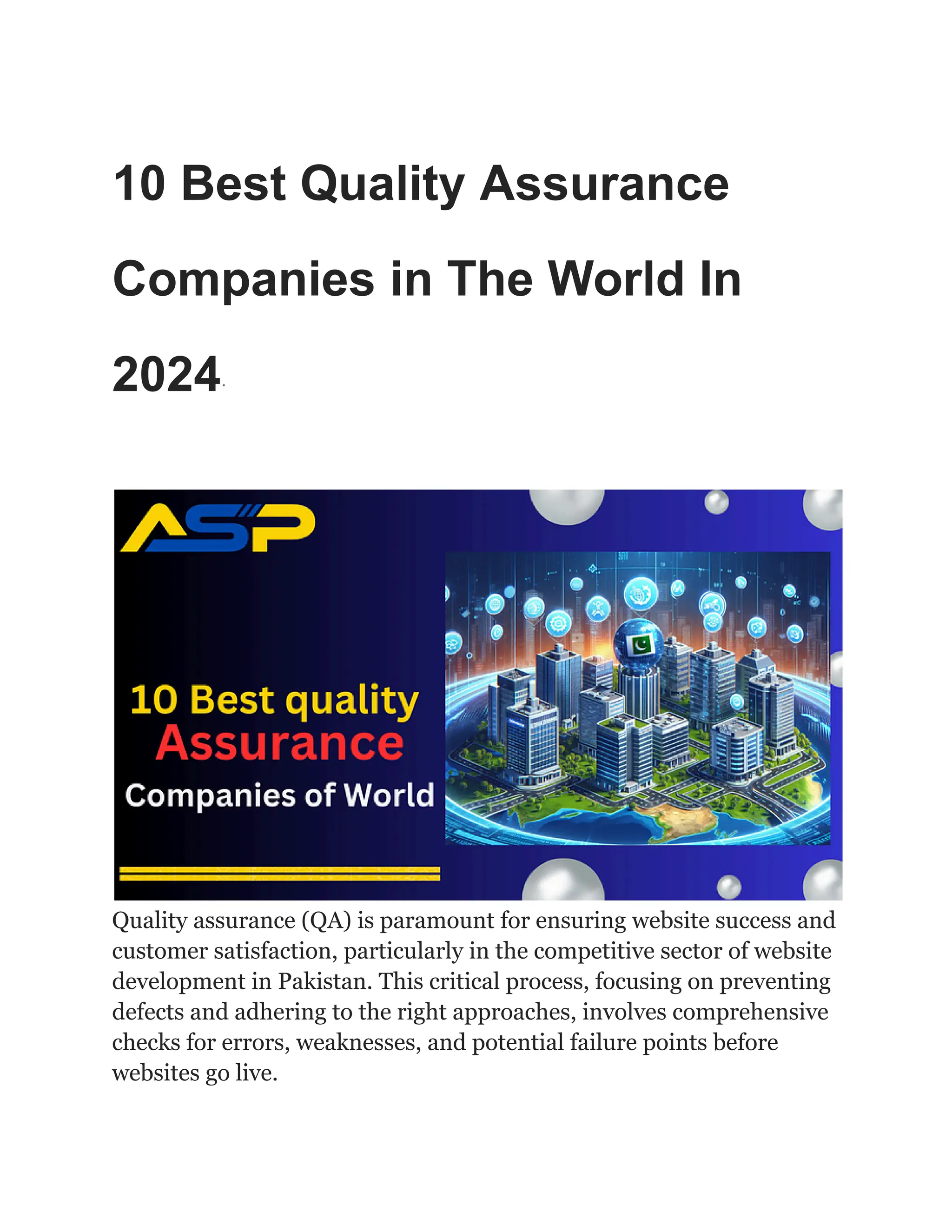 10 Best Quality Assurance Companies in The World In 2024 | PDF