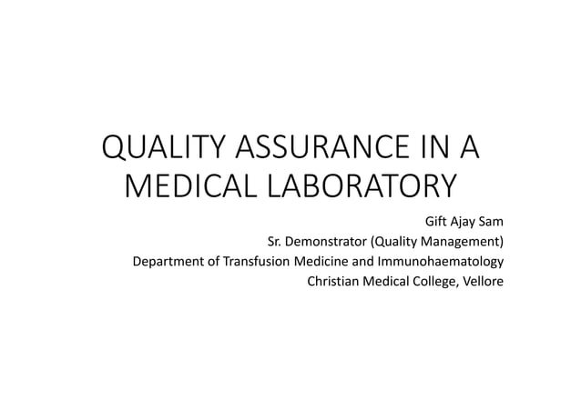 Quality assurance in a medical laboratory | PDF