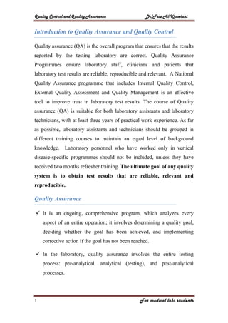 Quality assurance in medical laboratory | PDF